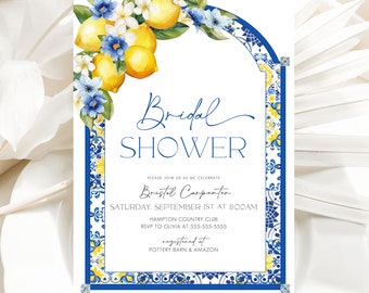 Editable Mediterranean Bridal Shower Invitation, Positano, Blue Tile ...