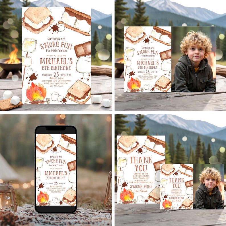 Smores Birthday Invitation Bundle Boys Smores Invitation Template ...