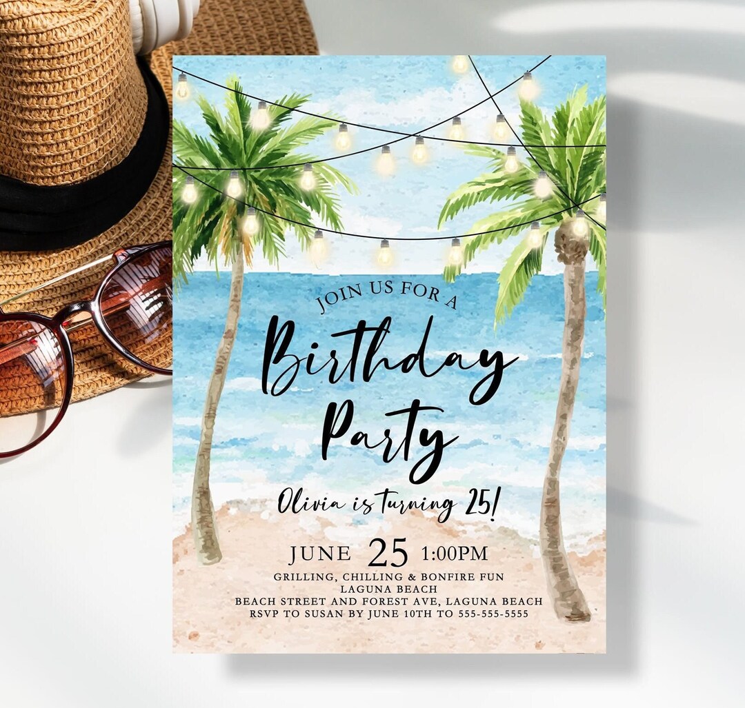 Birthday Beach Party Invitation Template Birthday Beach Invite ...