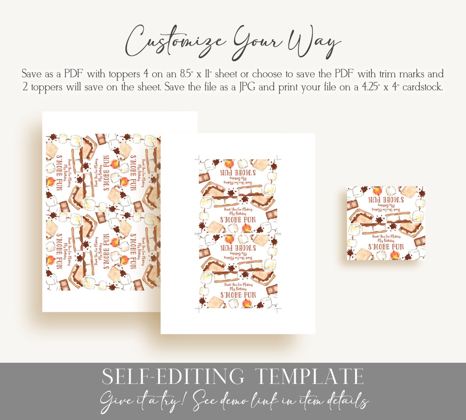 EDITABLE Smores Bag Toppers Template Smores Treat Bag Topper - Etsy