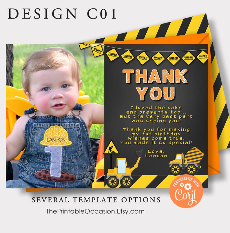 EDITABLE Construction Thank You Card Construction Thank You - Etsy