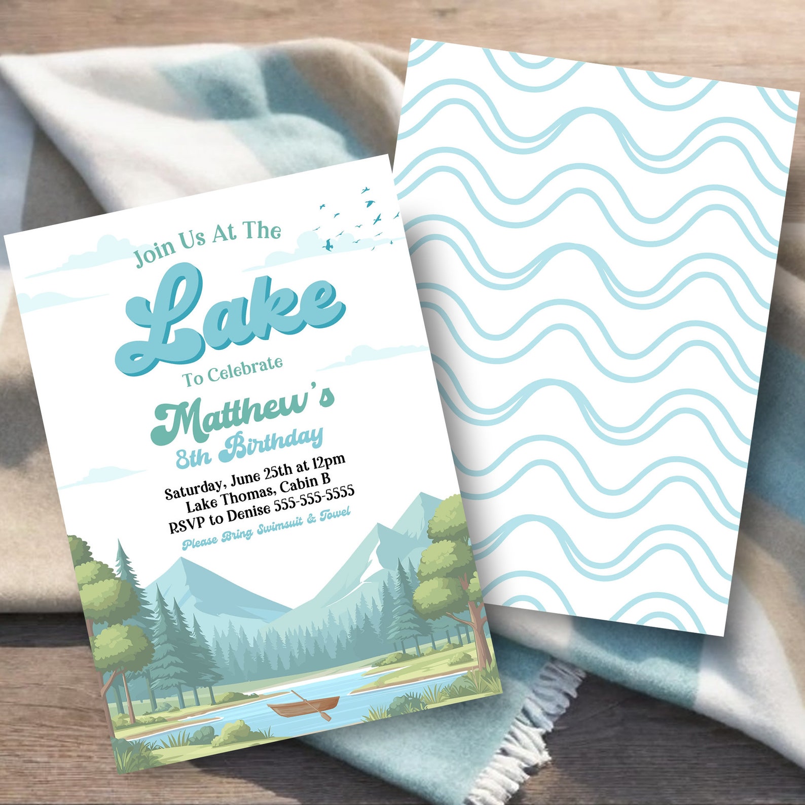 Lake Birthday Party Invitation Template Blue Boat Lake Birthday Party ...