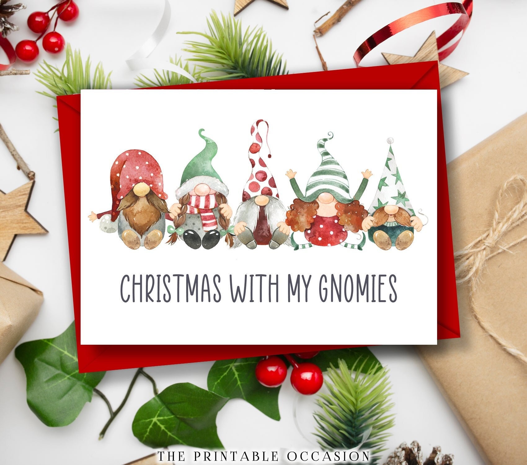 Christmas With My Gnomies Christmas Card Gnome Printable - Etsy