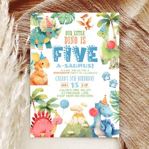 Editable Five-a-saurus Dinosaur 5th Birthday Party Invitation Template ...
