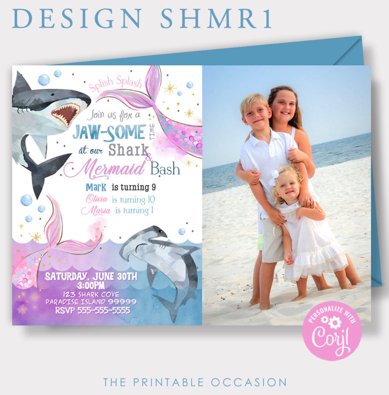 EDITABLE Sharks and Mermaids Invitation Sharks and Mermaids - Etsy