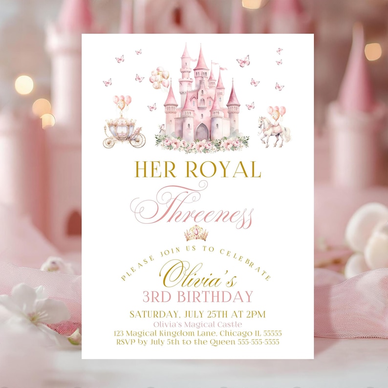 Princess 3rd Birthday Invitation Magical Castle Invite Her Royal ...