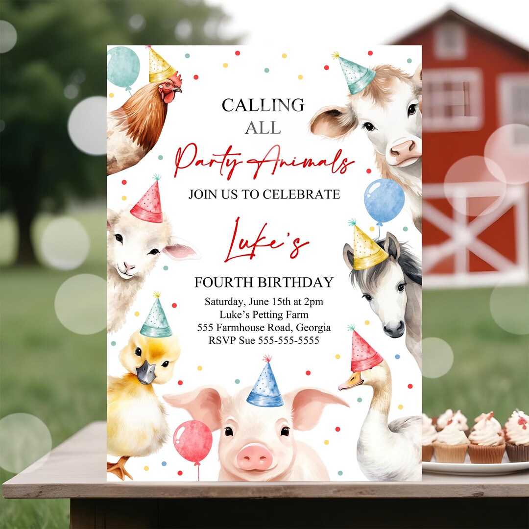 Editable Farm Animals Birthday Invitation Boy's Farm Barnyard First ...