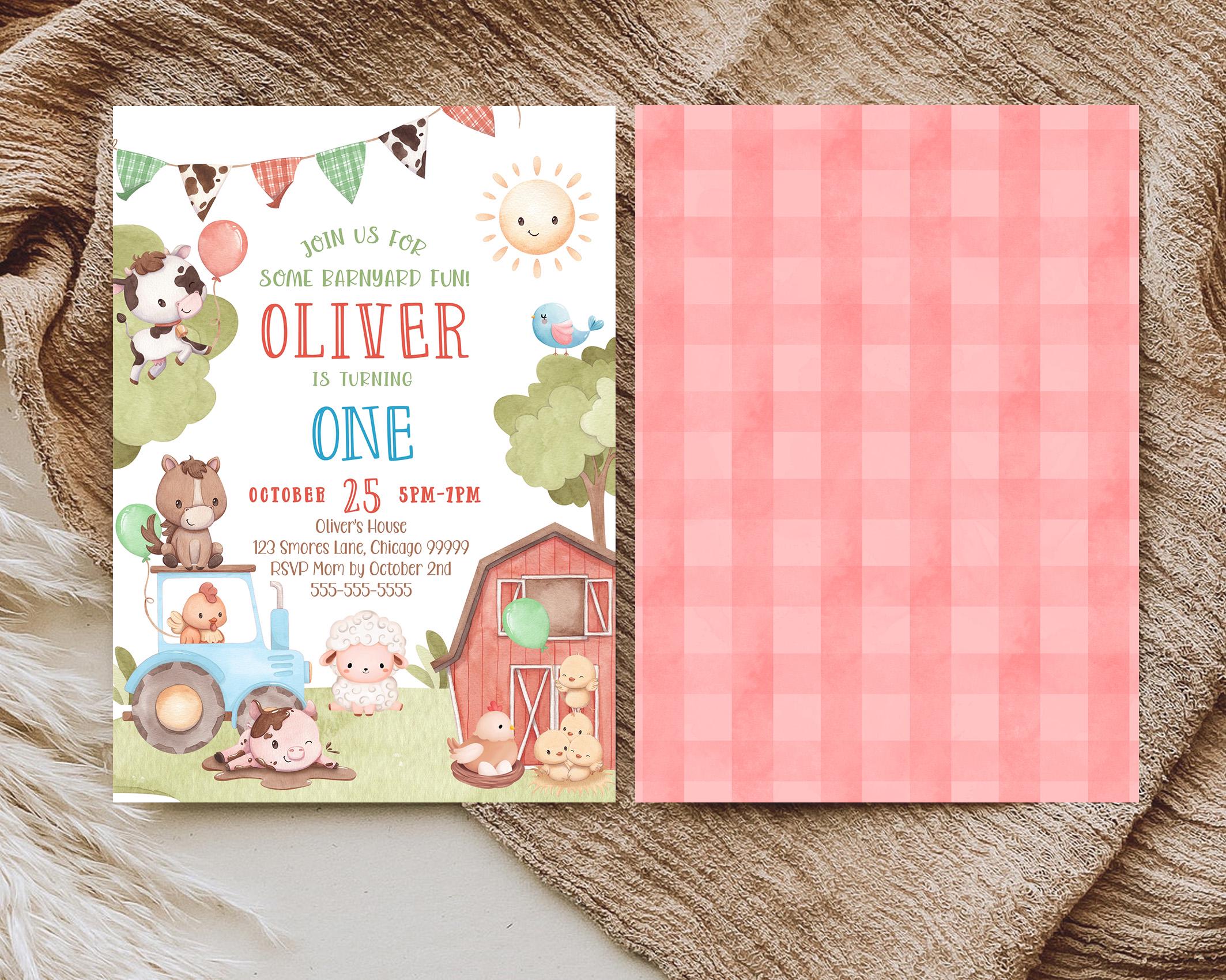 Editable Farm Animal 1st Birthday Invitation Boy Farm First Birthday ...