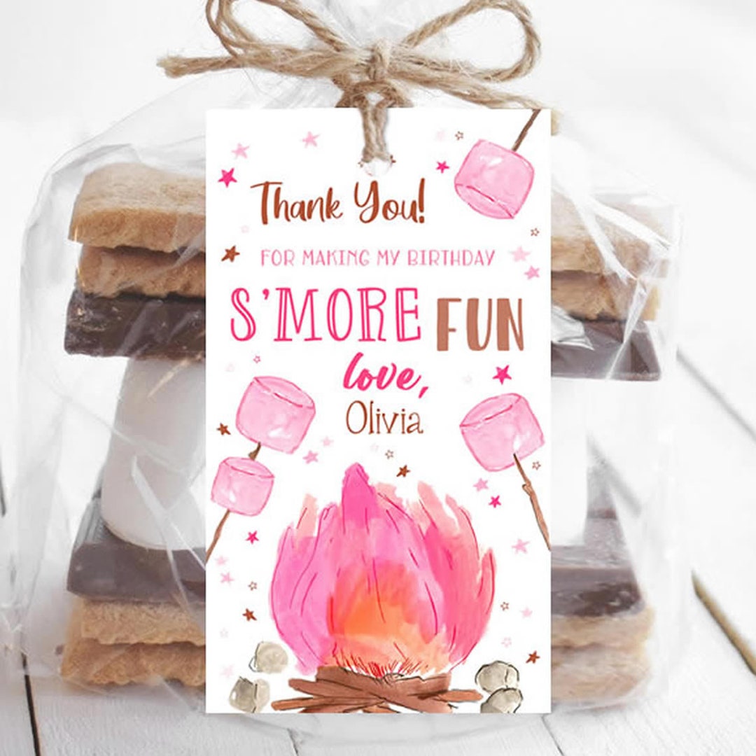 EDITABLE Girls Smores Birthday Thank You Tags Favor Tags Smore Fun ...