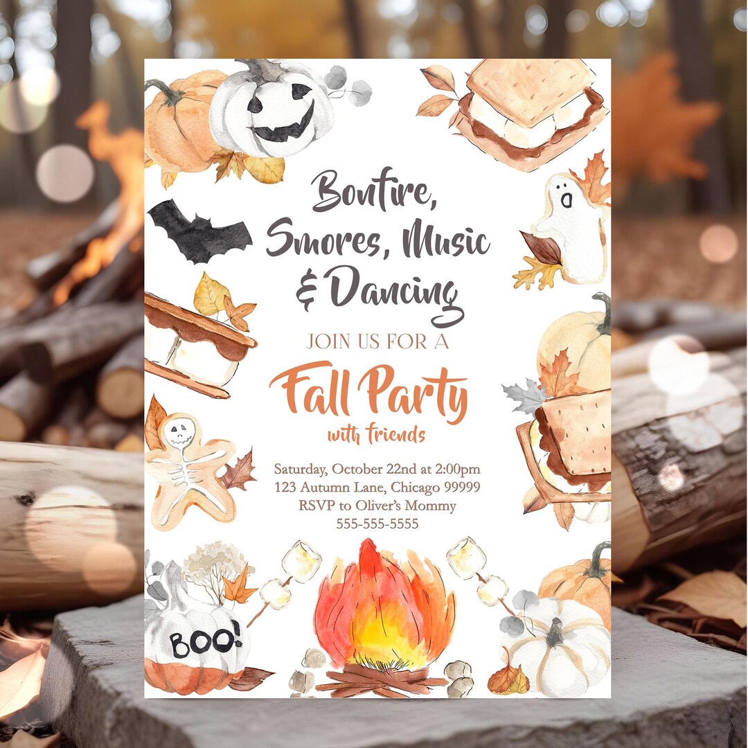 Smores Fall Party Invitation Fall Block Party Invite Autumn Harvest ...