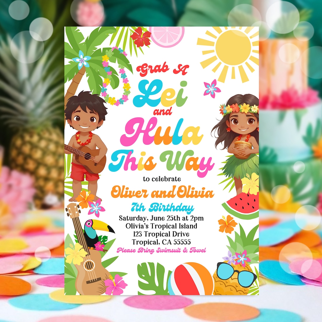 Editable Hawaiian Luau Birthday Invitation Pineapple Luau Pool Party ...
