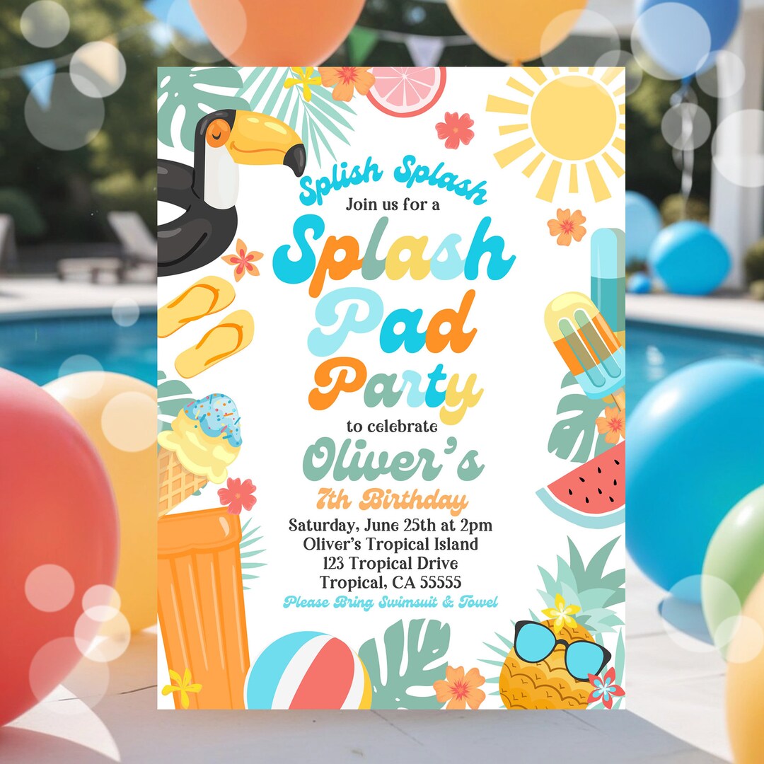 EDITABLE Splash Pad Birthday Party Invitation Boy Tropical Splish ...