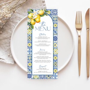 Italy Wedding Menu Template, Italy Wedding Menu Printable Blue Tiles ...