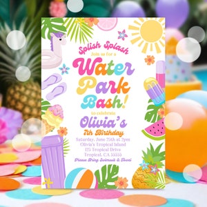 Editable Water Park Birthday Invitation Tropical Waterslide Invite ...