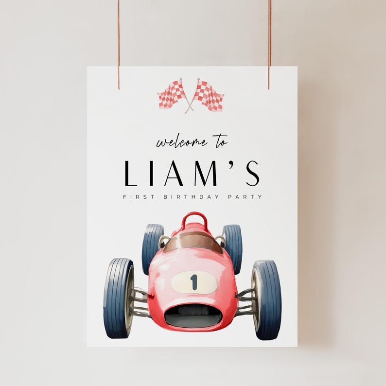 Red Race Car Welcome Sign Boys Birthday Party Poster Editable Race ...