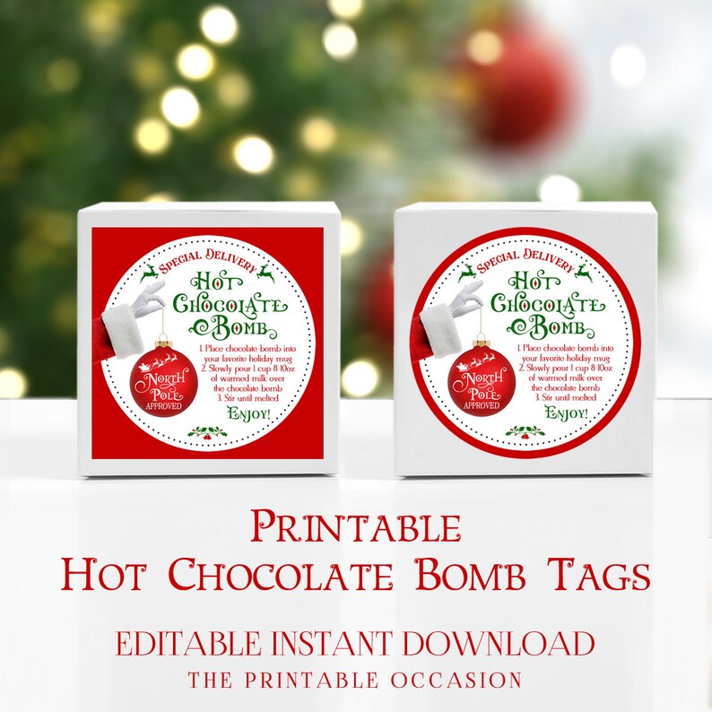 EDITABLE Christmas Hot Chocolate Bomb Tag, Printable North Pole Santa ...