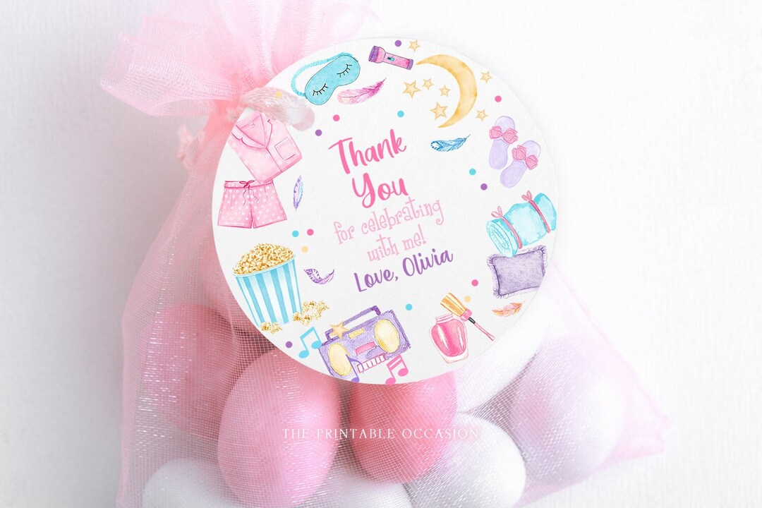 Editable Slumber Party Thank You Tag Sleepover Favor Tags Pink - Etsy