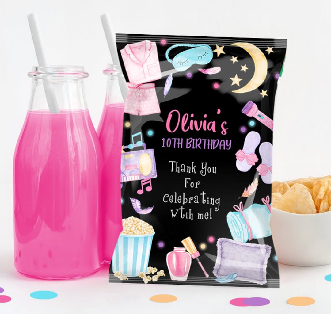 Sleepover Party Chip Bag Template, Editable Slumber Party Chip Bag ...
