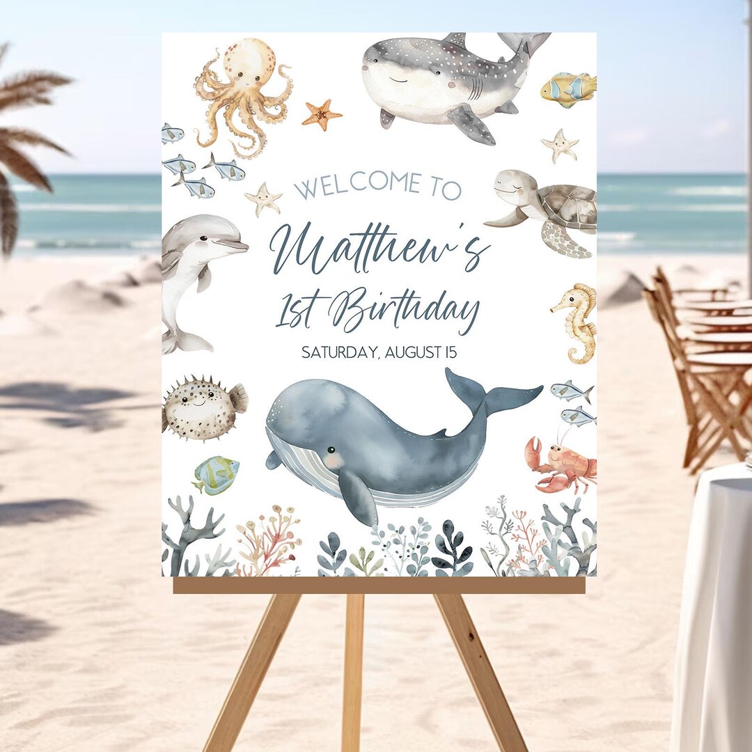 Under the Sea Welcome Sign Printable Underwater Adventure 1st Birthday ...
