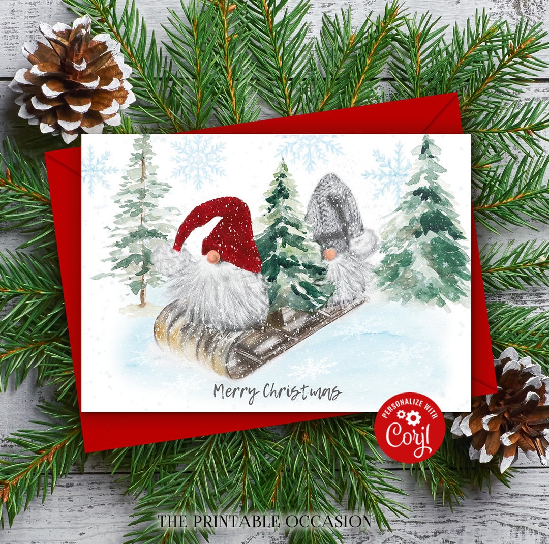 EDITABLE Santa Gnome Christmas Personalize Greeting Cards, Santa Gnome ...