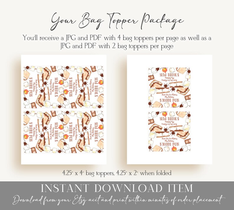 Smores Bag Toppers Printable Smores Topper Camping Bonfire Birthday ...