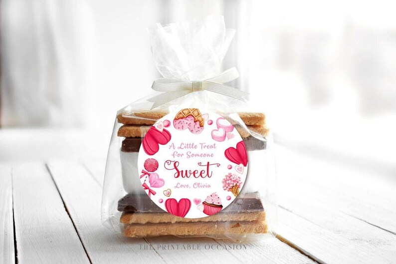 EDITABLE Valentine Sweet Treat Favor Tag Hearts Treat Bag Tag - Etsy