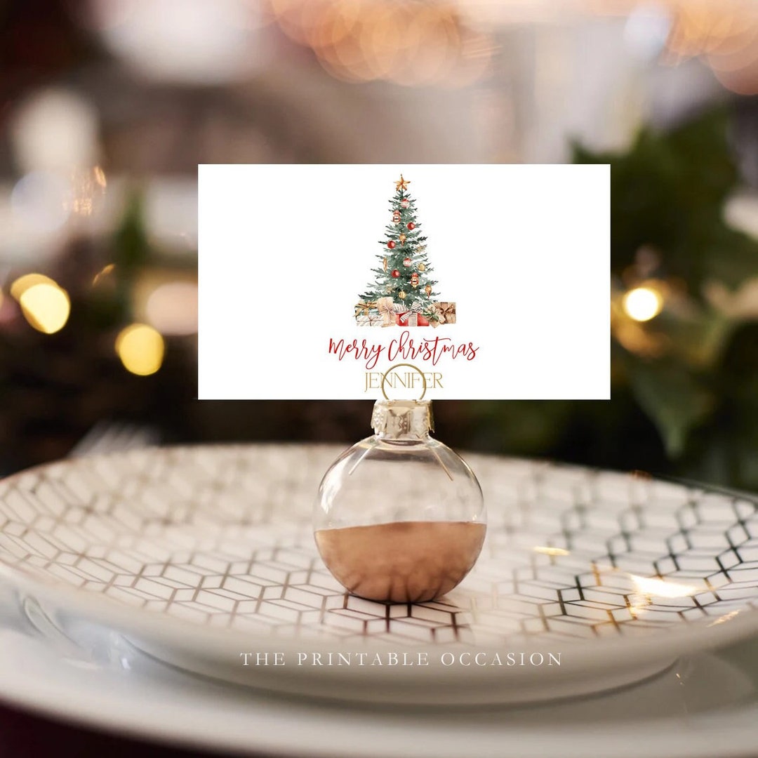 Christmas Dinner Place Card Template, Editable Christmas Place Card ...