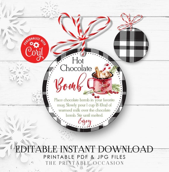 EDITABLE Christmas Hot Chocolate Bomb Tags Winter Hot Cocoa | Etsy