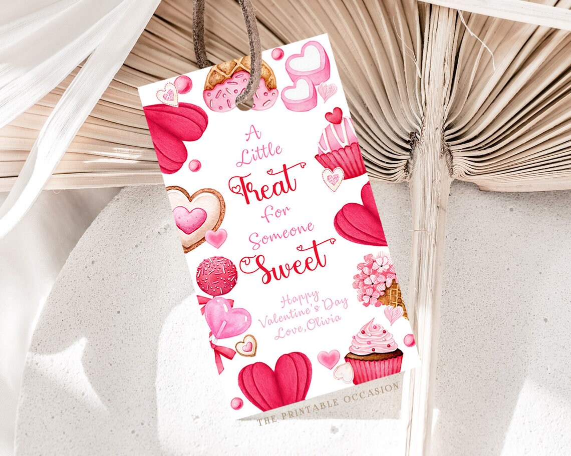 EDITABLE Valentine Sweet Treat Favor Tag Hearts Treat Bag Tag - Etsy
