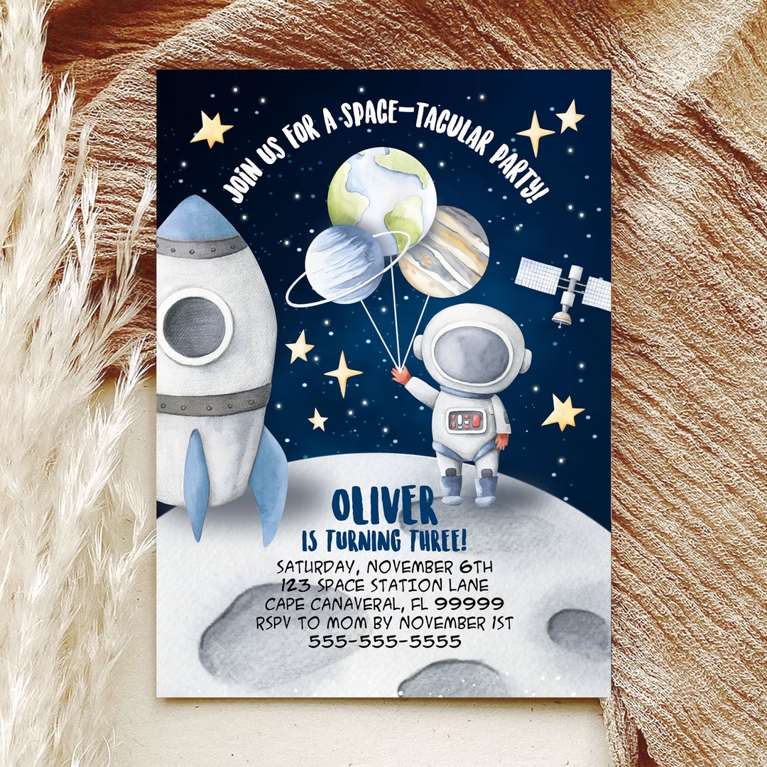 Outer Space First Birthday Invitation Editable Galaxy Space-tacular ...
