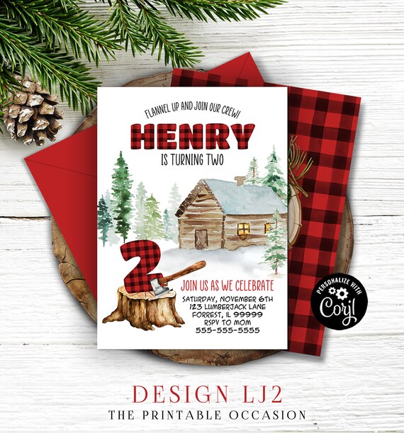 ANY AGE Editable Lumberjack Birthday Invitation Rustic Woodland ...