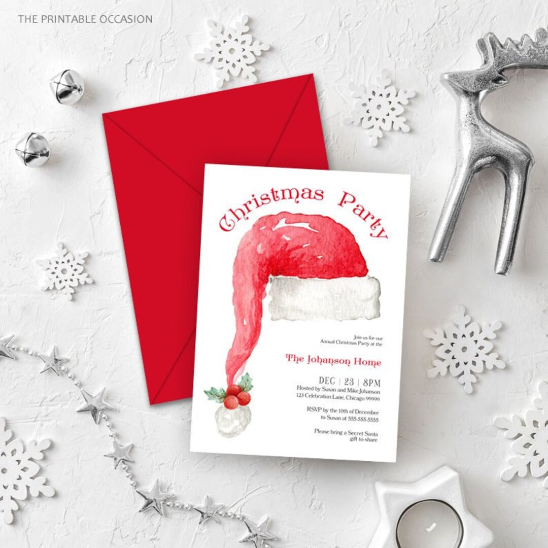 Editable Christmas Party Invitation Template Santa Hat - Etsy Australia