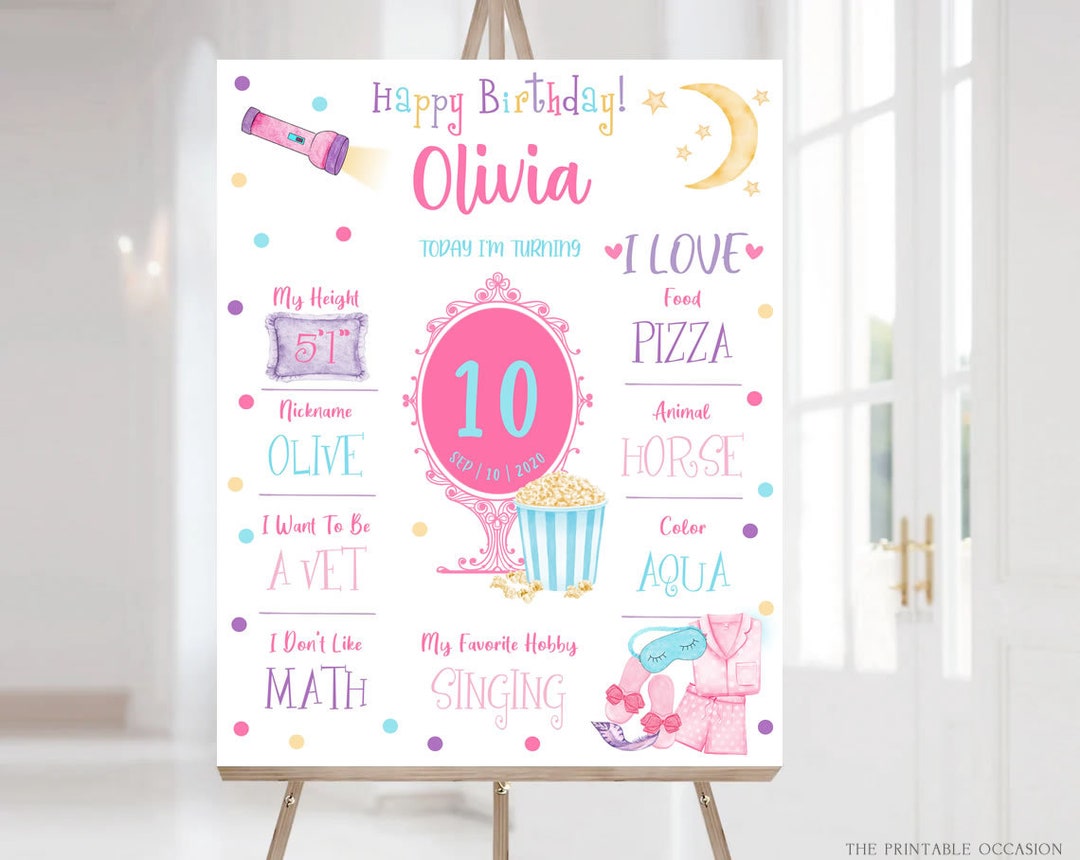 Editable Sleepover Birthday Milestone Sign Movie Night Sleepover Party ...