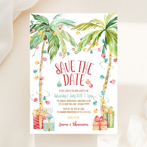 Tropical Christmas Save the Date Template Editable Tropical Christmas ...