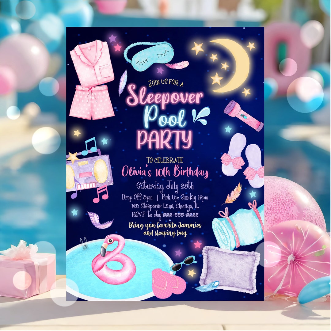 Slumber Pool Party Birthday Invitation Sleepover Swim Birthday Invite ...