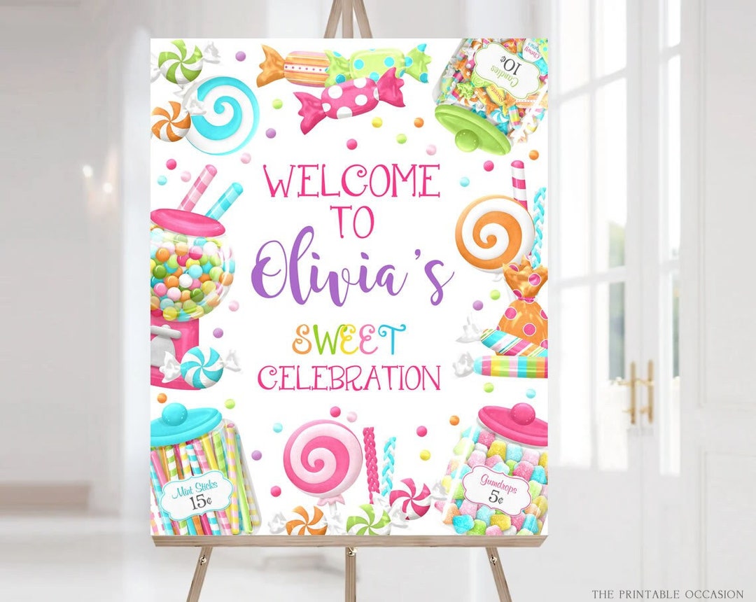 Sweet Shoppe Birthday Welcome Sign Editable Sweet Candy Party Welcome ...