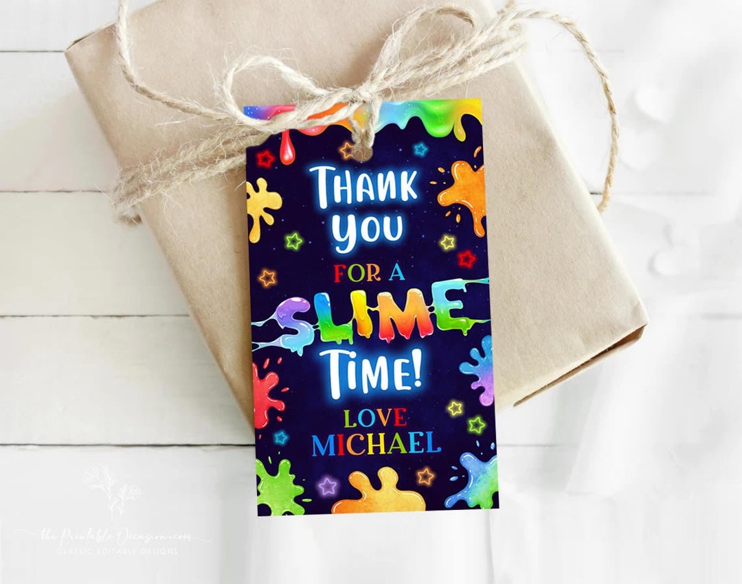Editable Slime Gift Tag Printable Glow Slime Thank You Gift Tag Boy's ...