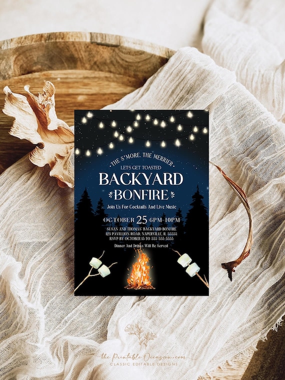 Editable Bonfire Party Invitation Template Bonfire Birthday - Etsy