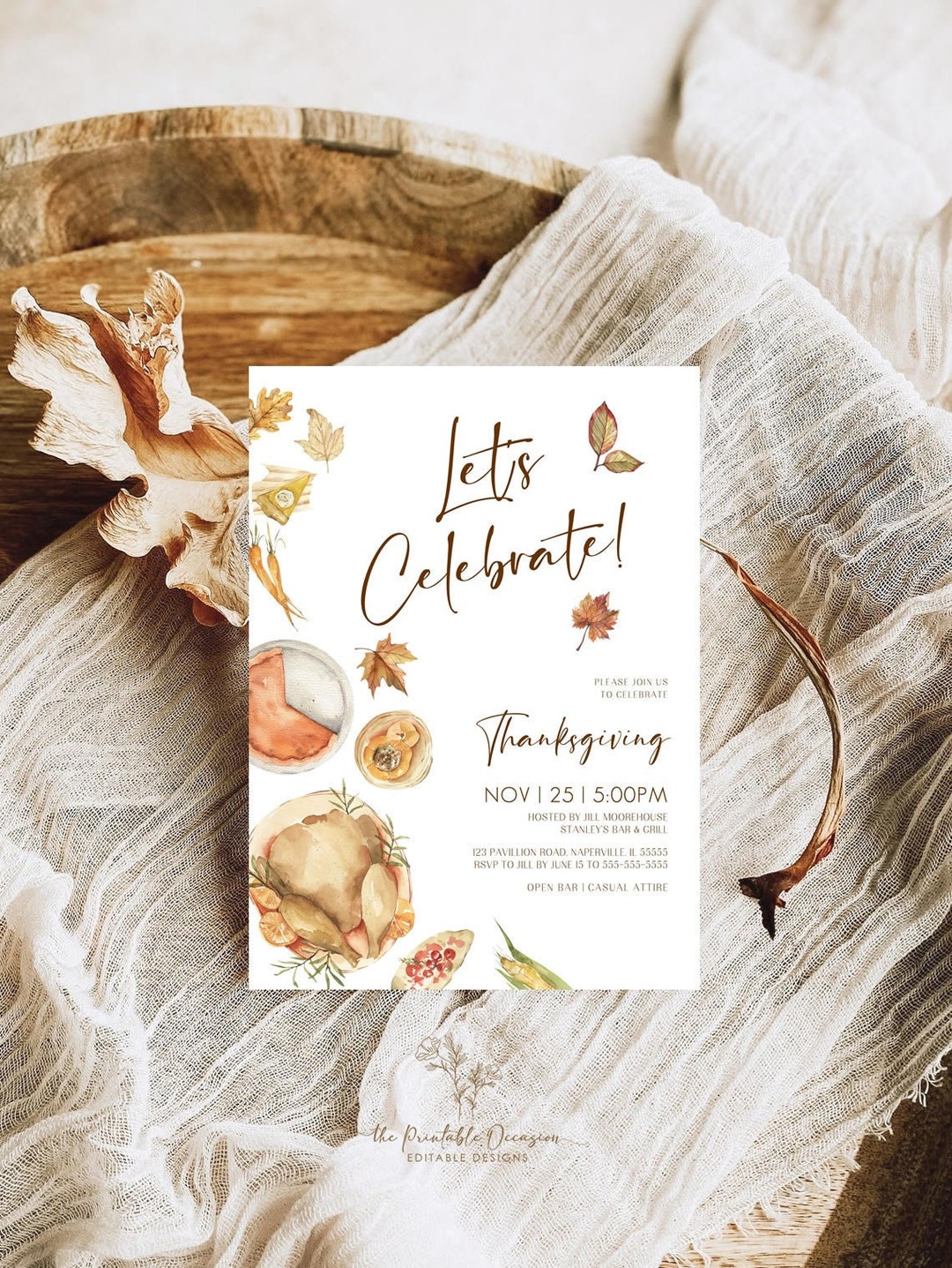 Let's Celebrate Thanksgiving Invitation Template Editable - Etsy