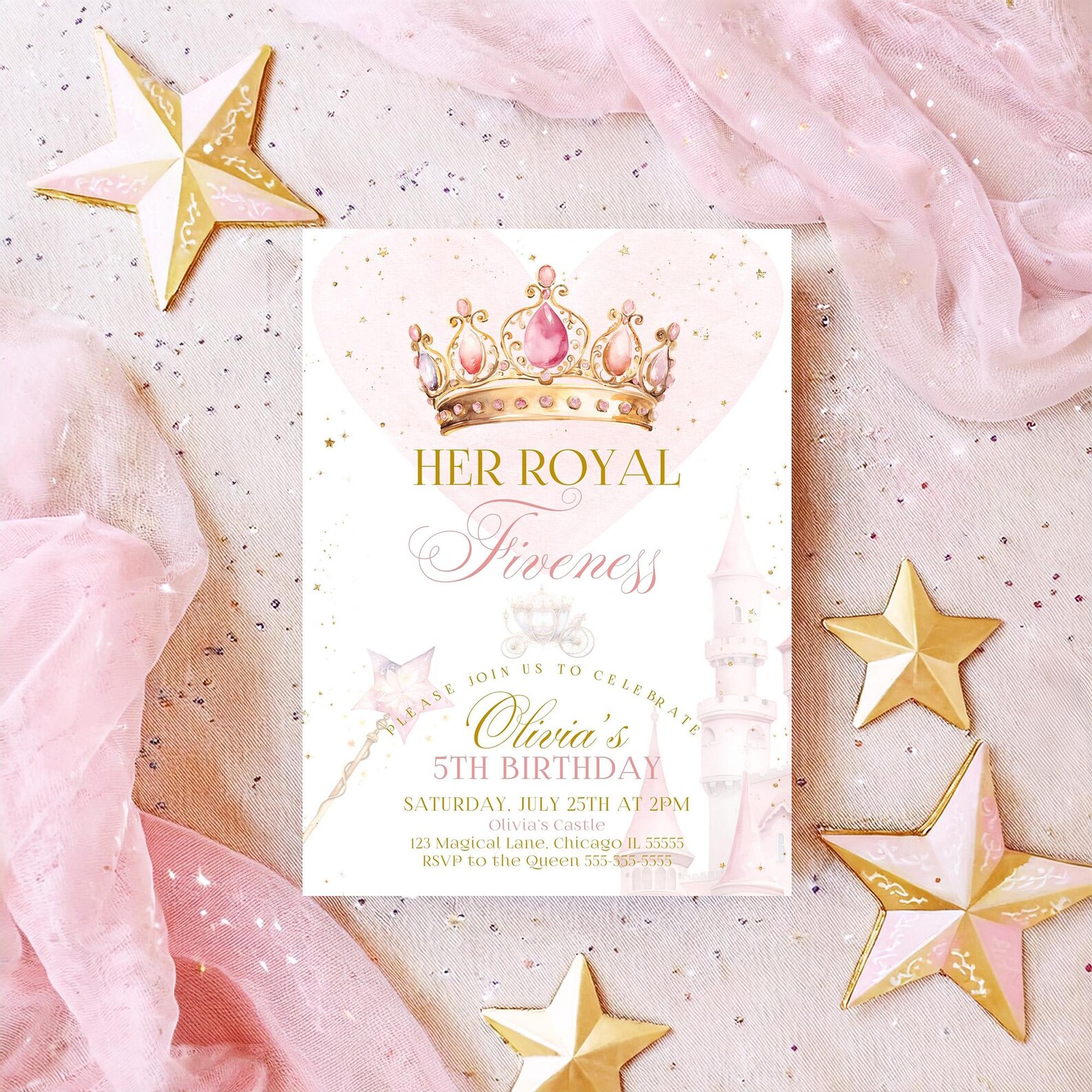 Her Royal Fiveness Princess Birthday Invite Editable Princess 5th ...