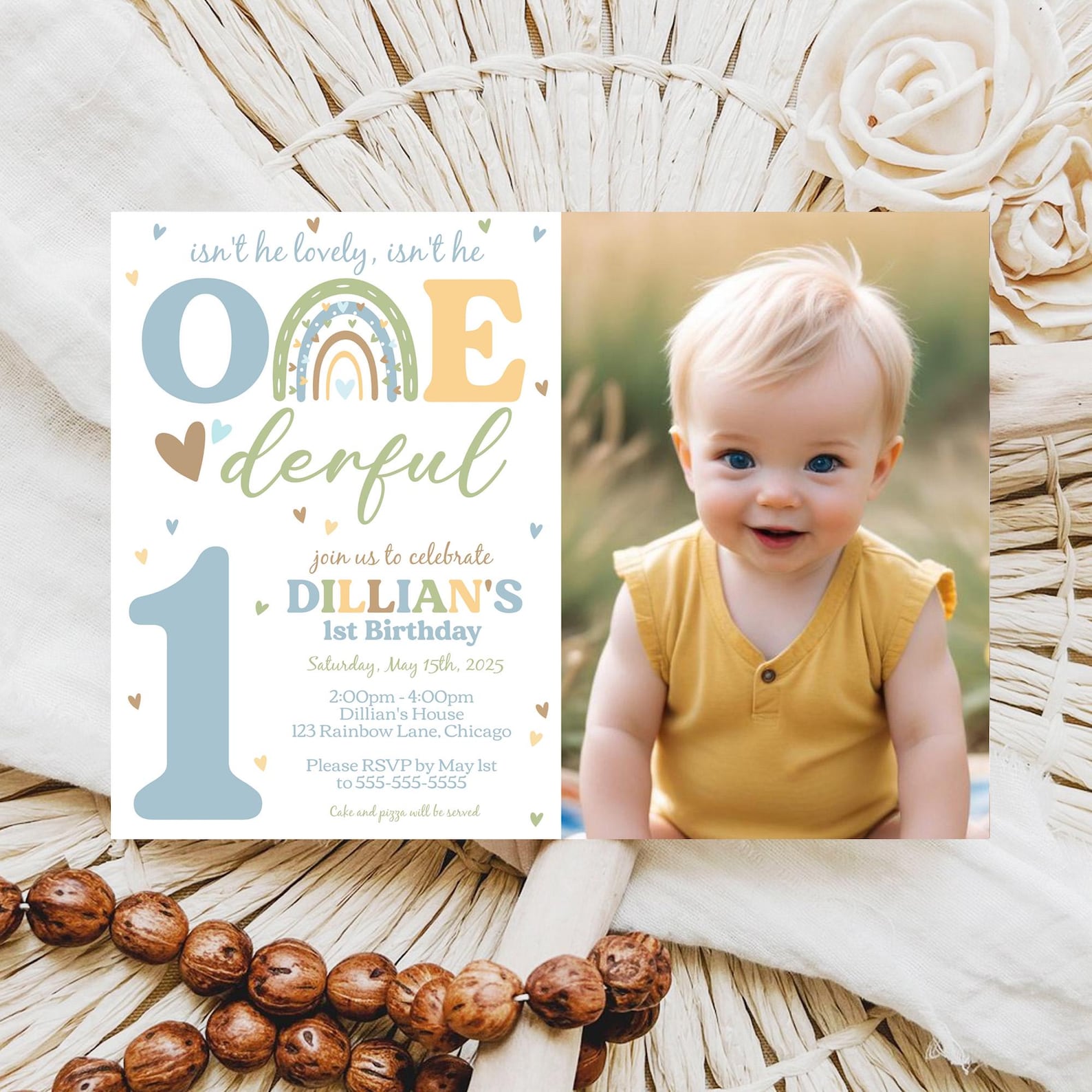 Mr Onederful Photo Invitation Sun and Rainbow Onederful Birthday ...