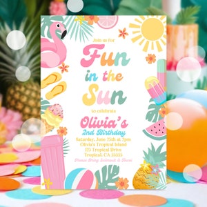 EDITABLE Fun in the Sun Birthday Party Invitation Tropical Summer ...