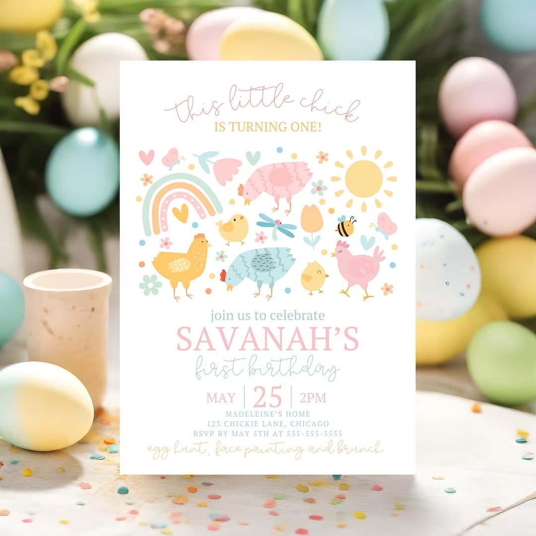 Editable Chicken First Birthday Invitation This Chick is Turning One ...