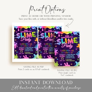 Editable Slime Invitation Glow Slime Party Invitation Template Slime ...