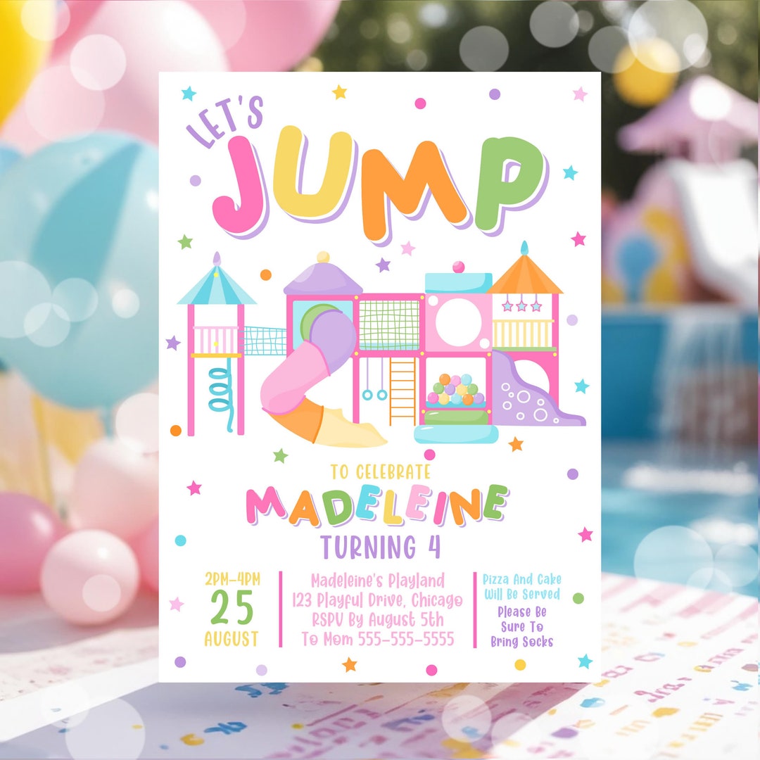 Jump Invitation Editable Jump Birthday Invite Trampoline Party Bounce ...