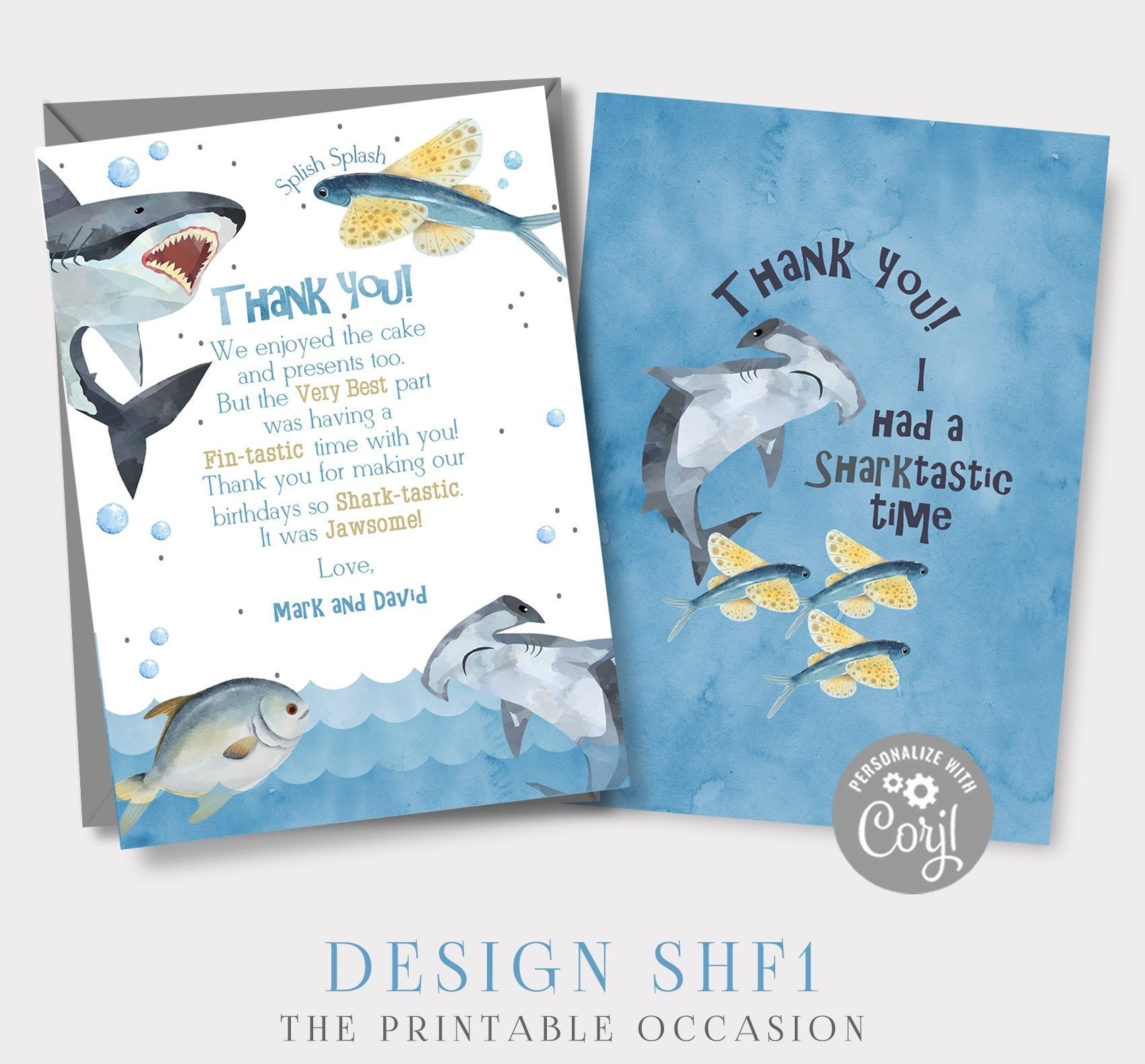 Shark Party Shark Birthday Party Thank You Cards EDITABLE Shark Thank ...