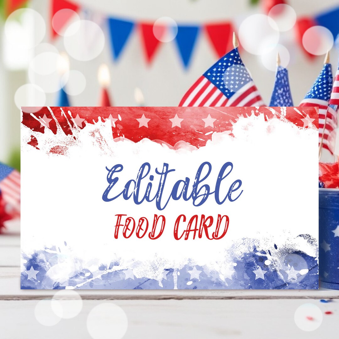 Fourth of July Food Card Template 4th of July Printable Buffet Tent ...
