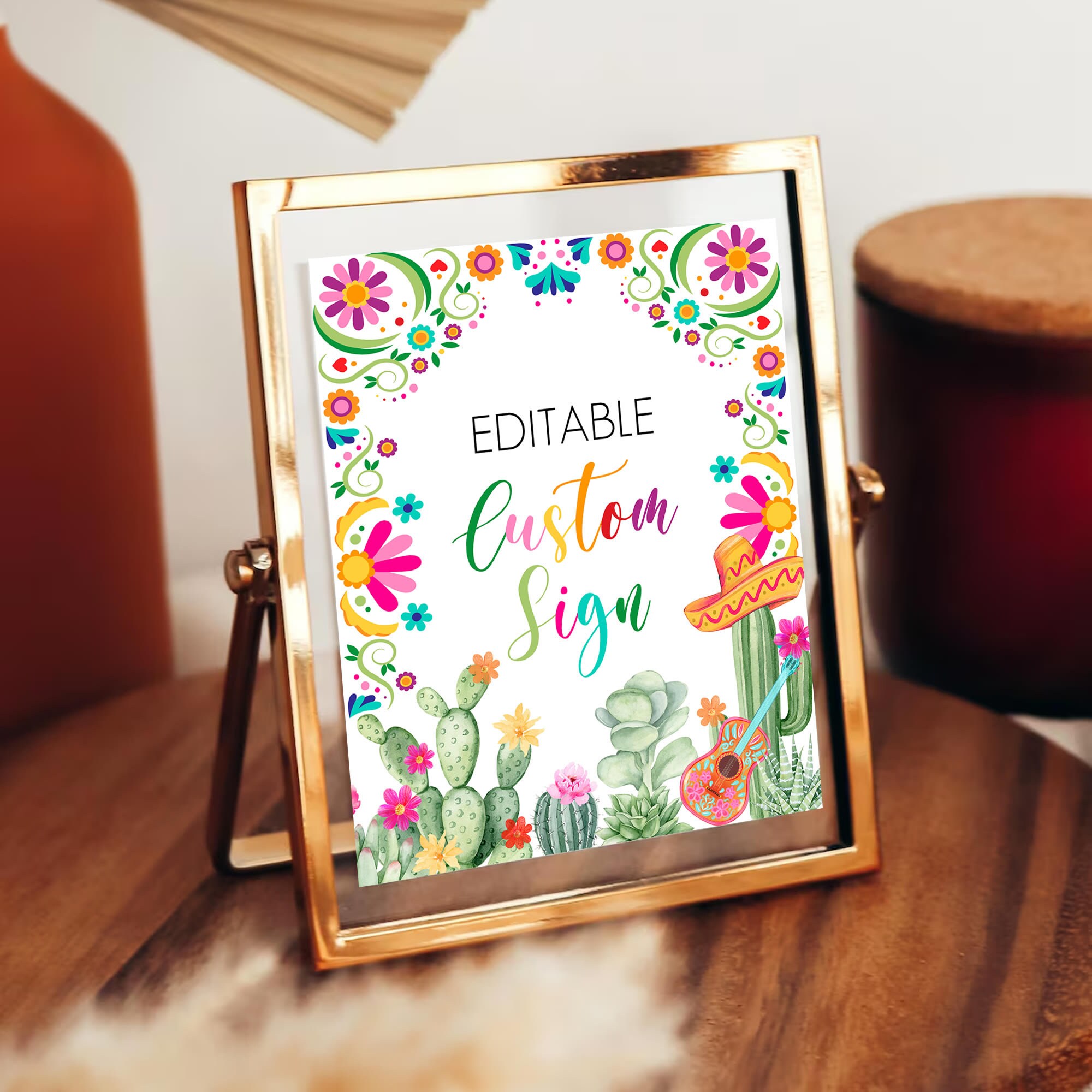 Editable Custom Sign Fiesta Party Sign Fiesta Cactus Décor Mexico Table ...