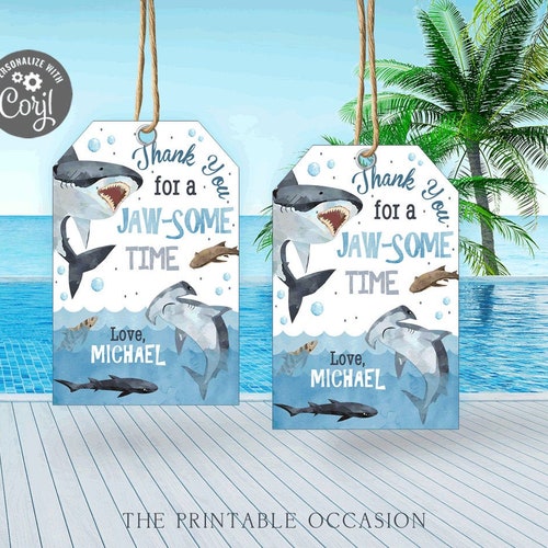 Shark Gift Tag Birthday Favor Pool Party Summer Label End of - Etsy