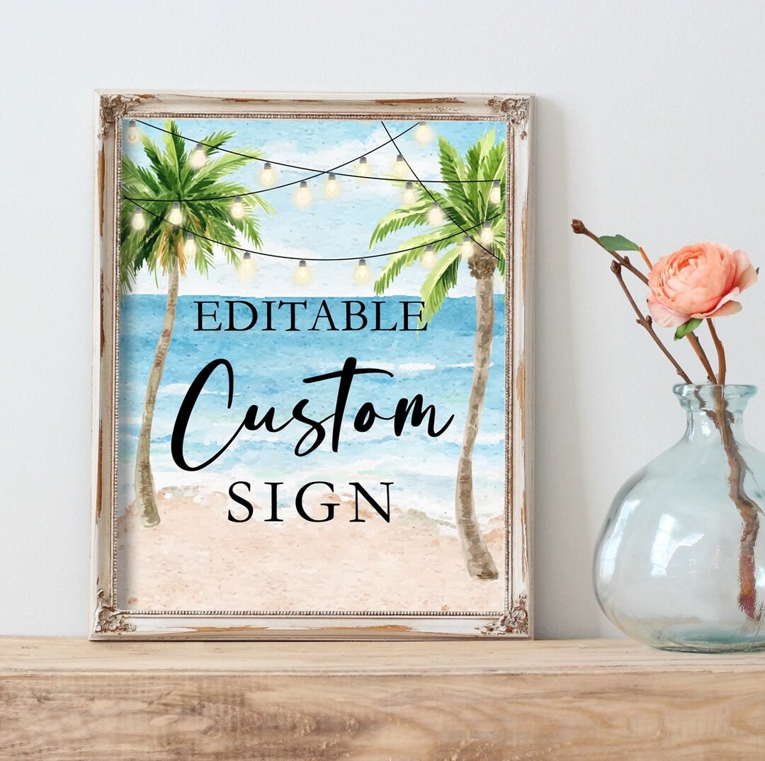 Custom Beach Party Table Sign Template Printable Editable Beach Party ...